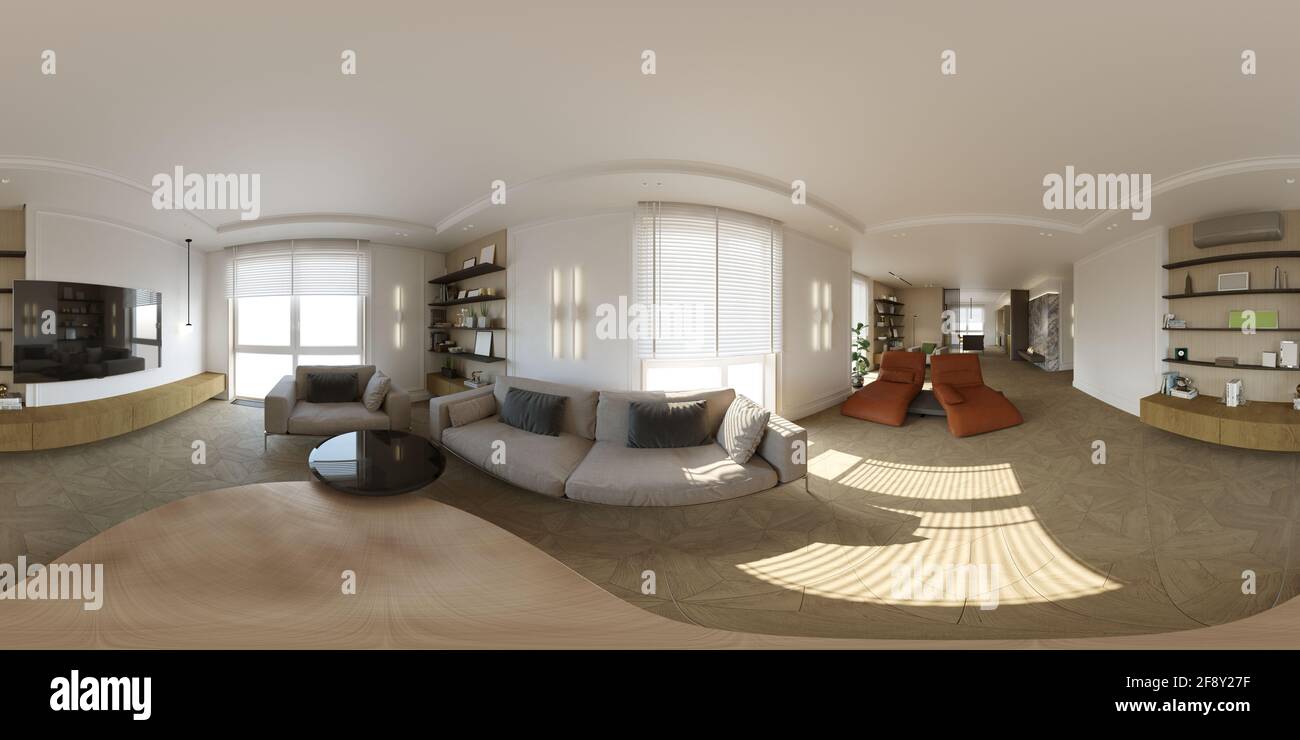 interior visualization, spherical panorama, 3D illustration Stock Photo ...