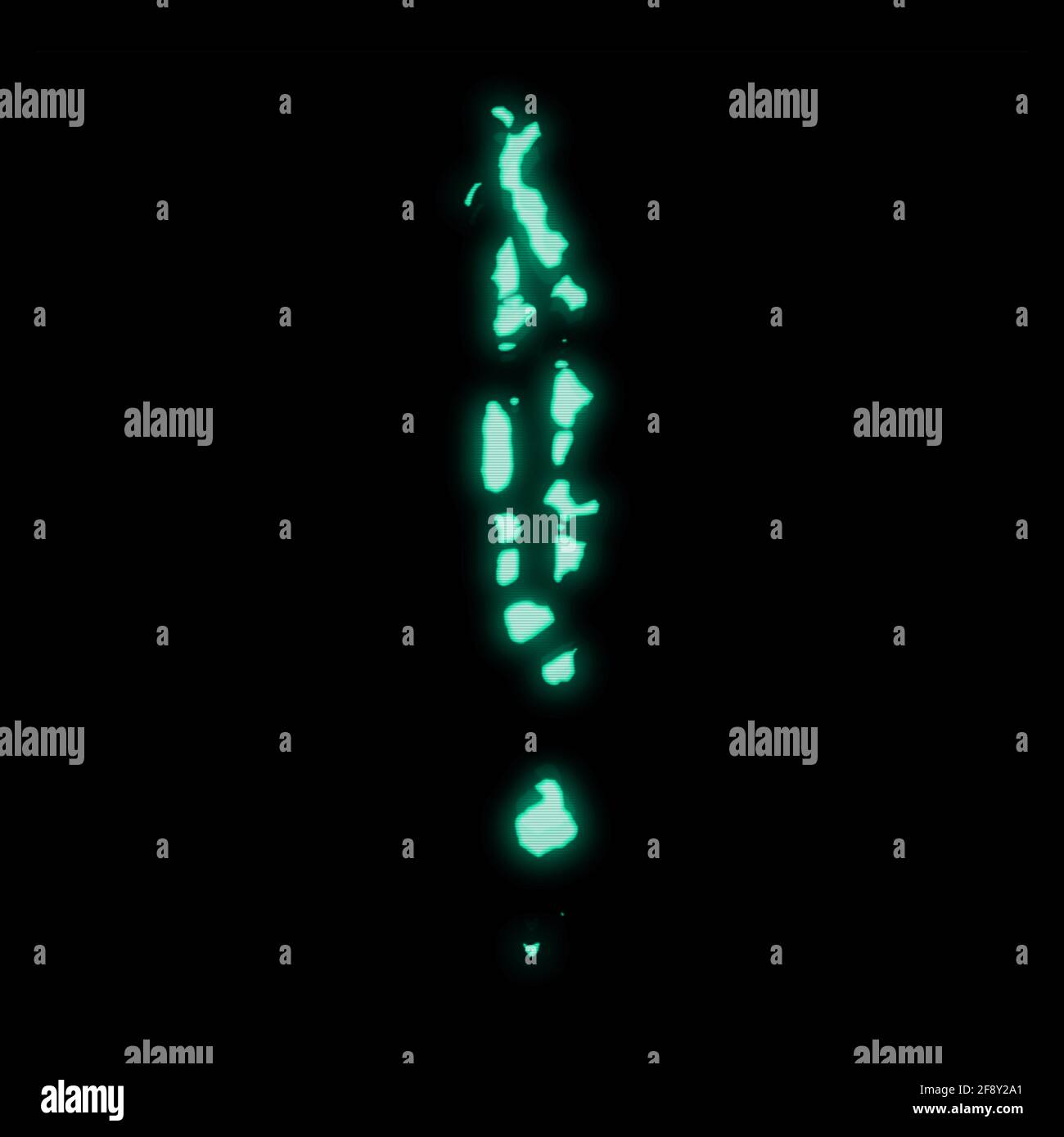 Map of Maldives, old green computer terminal screen, on dark background ...