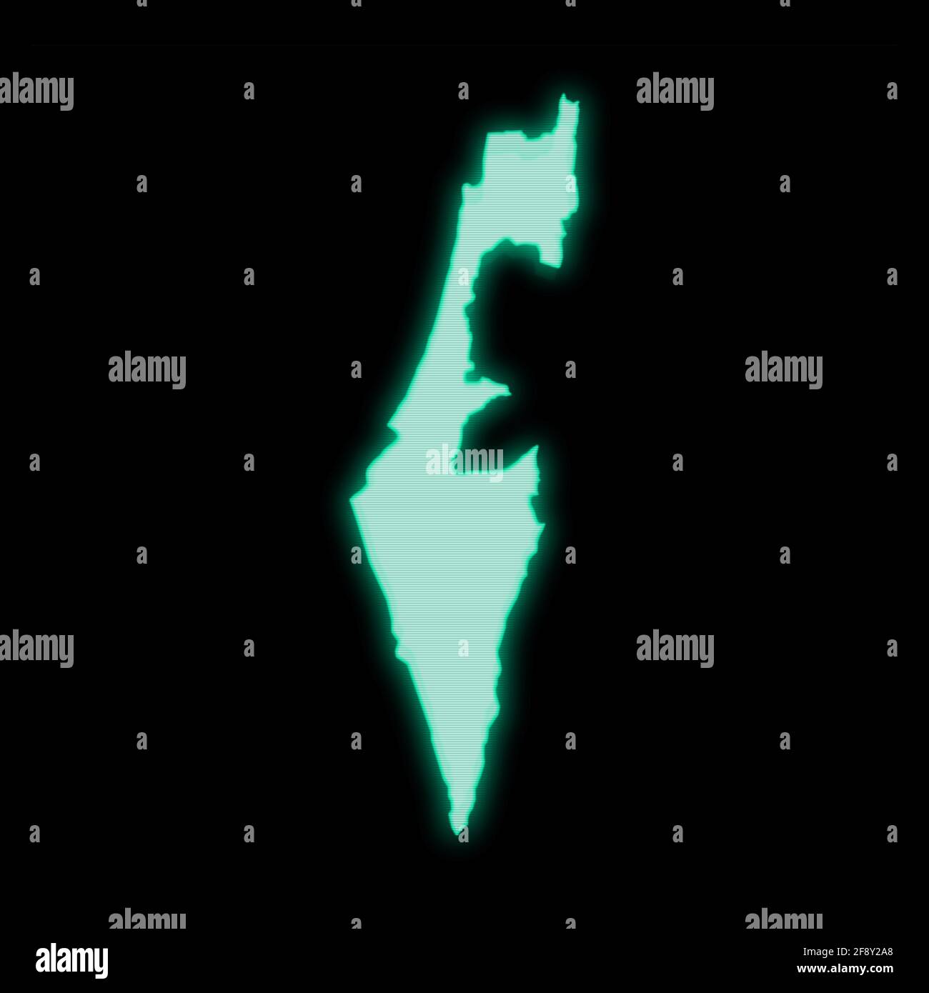 Map of Israel, old green computer terminal screen, on dark background ...