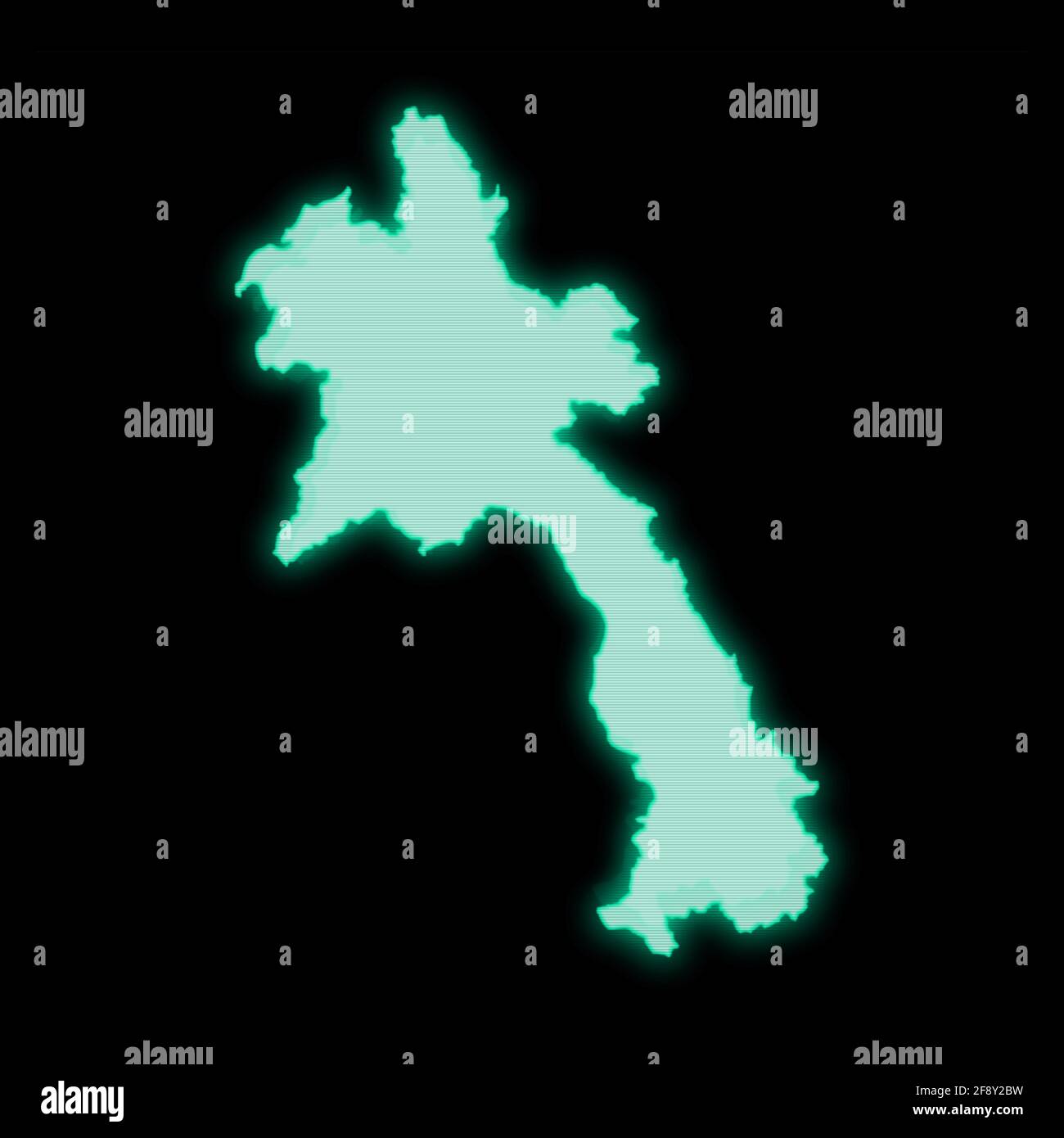 Map of Laos, old green computer terminal screen, on dark background ...