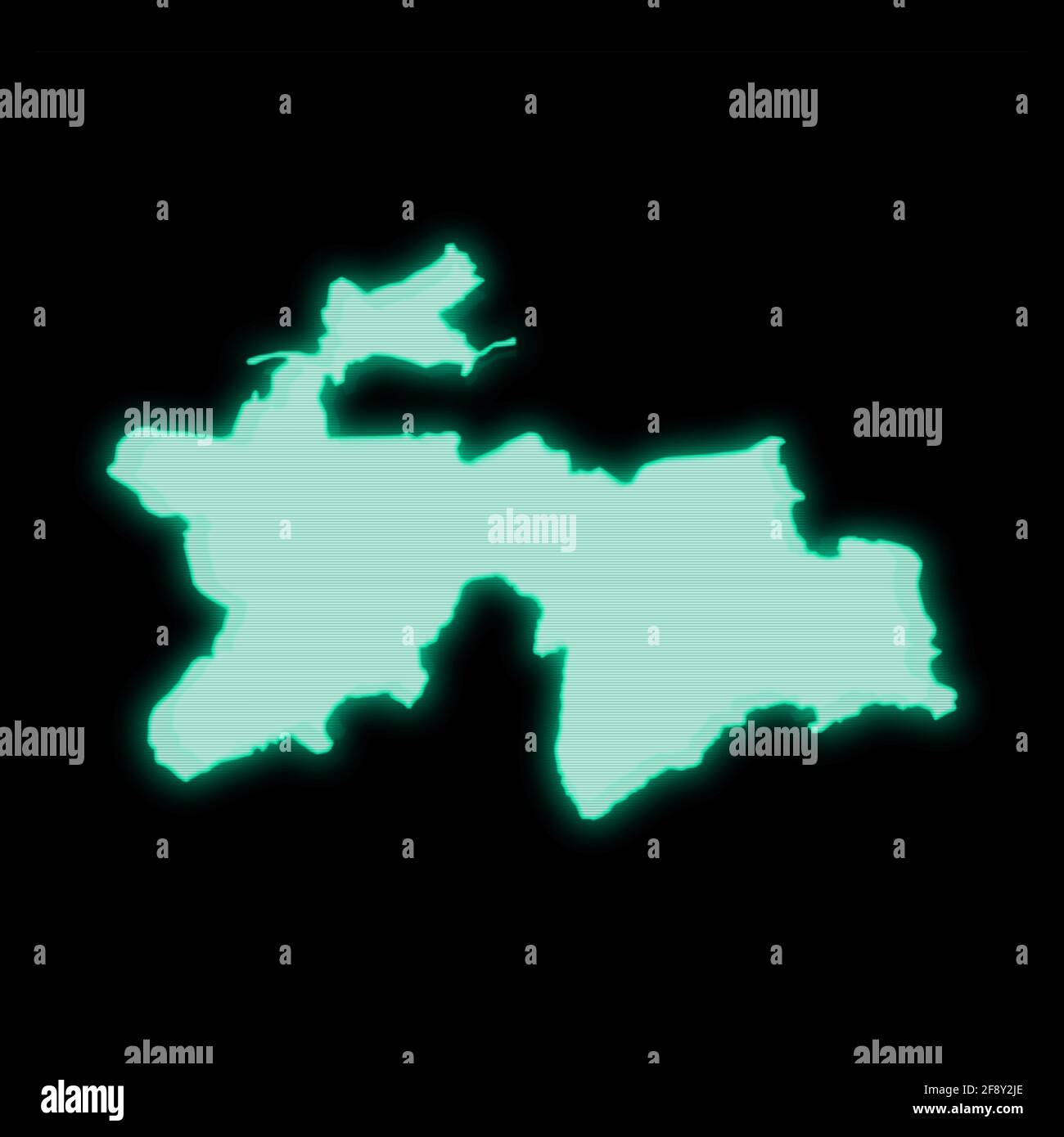Map of Tajikistan, old green computer terminal screen, on dark ...