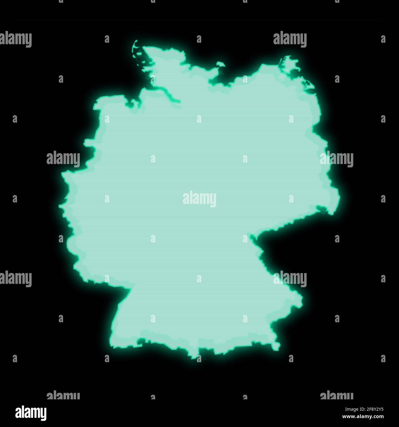 Map of Germany, old green computer terminal screen, on dark background ...