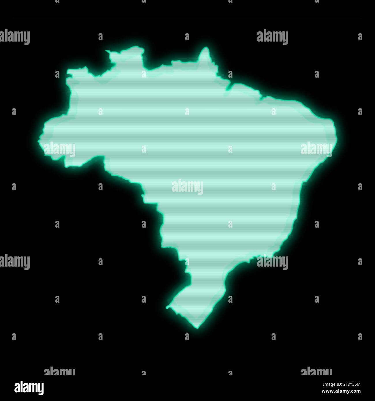Map of Brazil, old green computer terminal screen, on dark background ...