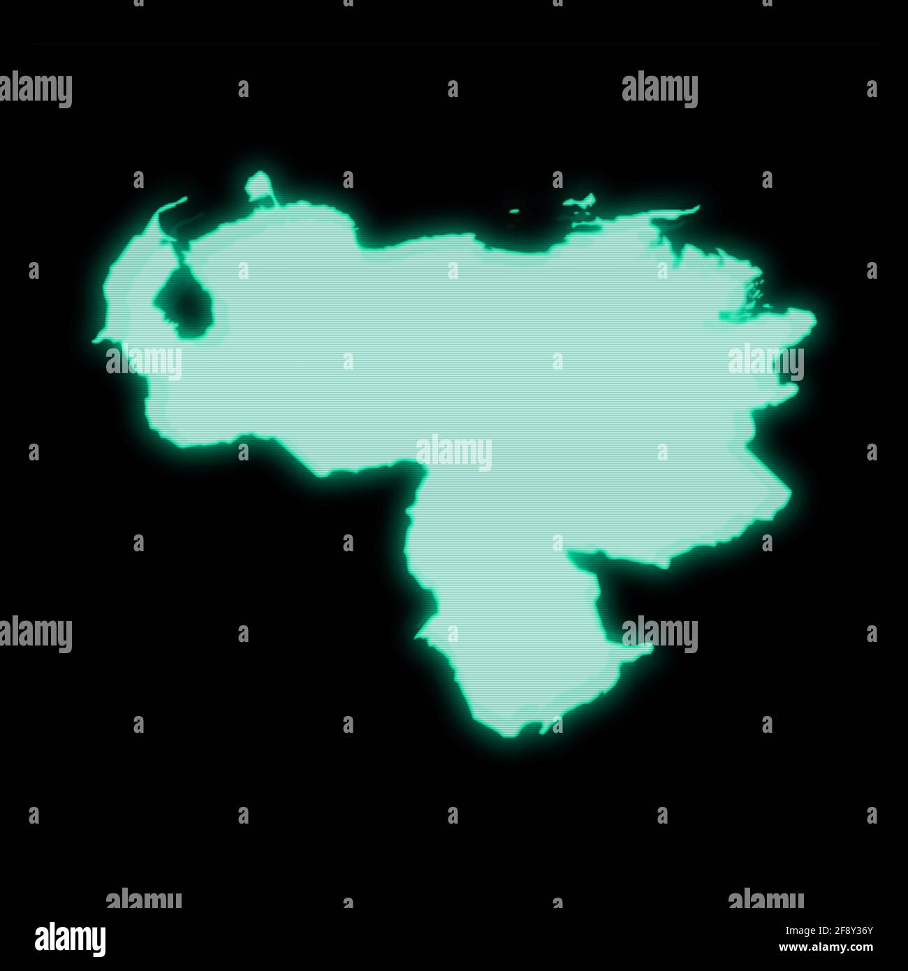 Map of Venezuela, old green computer terminal screen, on dark ...