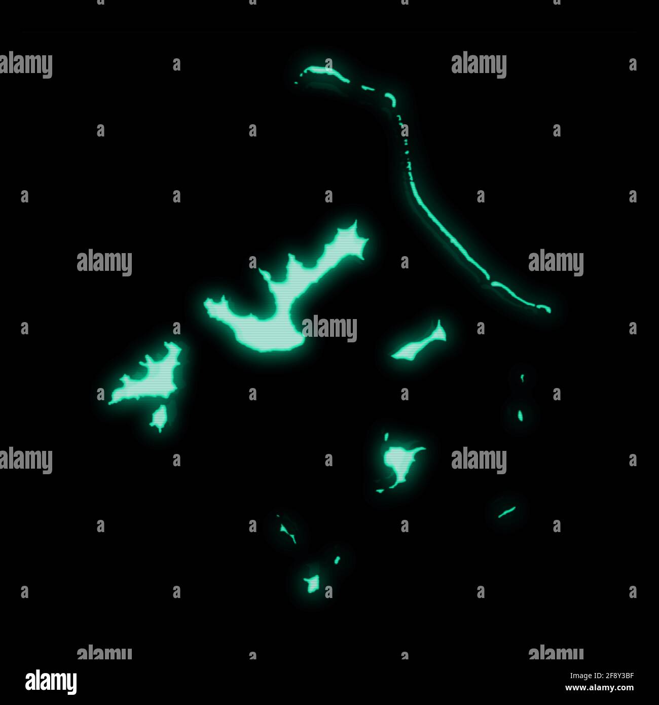 Map of French Polynesia, old green computer terminal screen, on dark ...