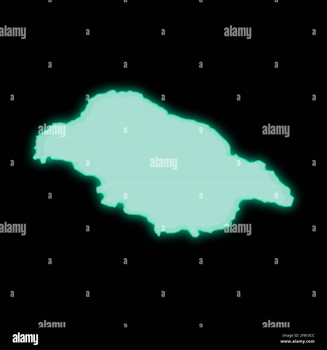 Map of Pitcairn, old green computer terminal screen, on dark background ...