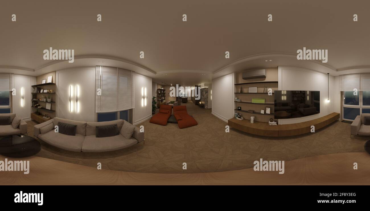 interior visualization, spherical panorama, 3D illustration Stock Photo ...