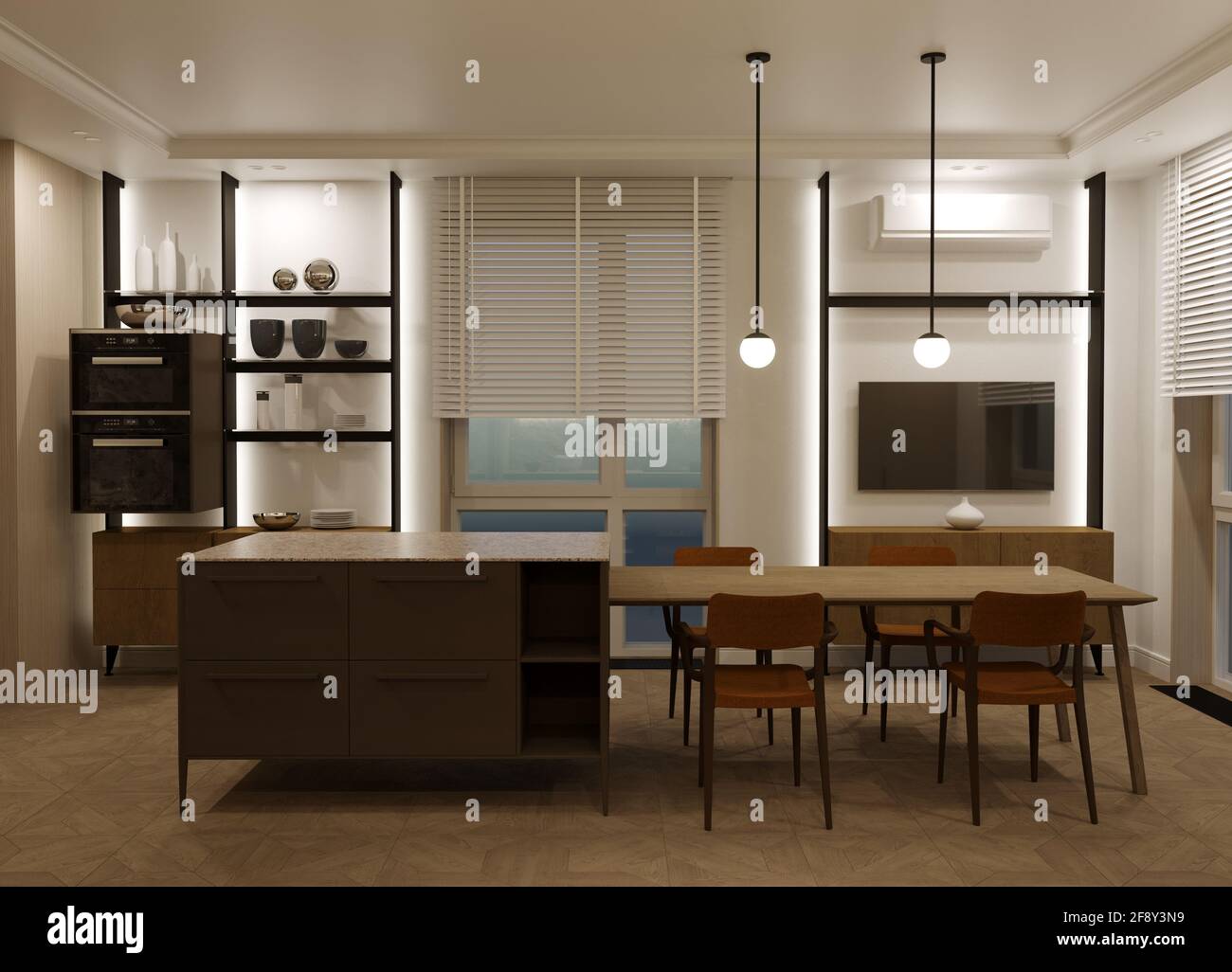 modern apartment interior, 3D illustration Stock Photo - Alamy
