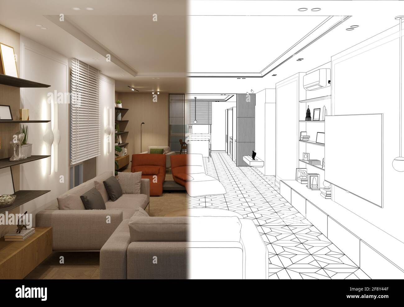 modern apartment interior, 3D illustration Stock Photo - Alamy