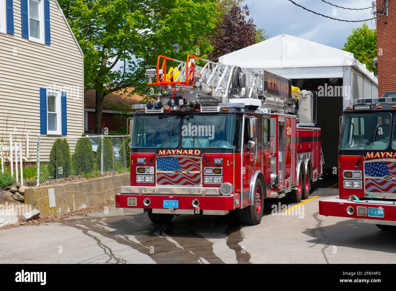 Fire Trucks in Fire Department on summer in Maynard, Massachusetts MA ...