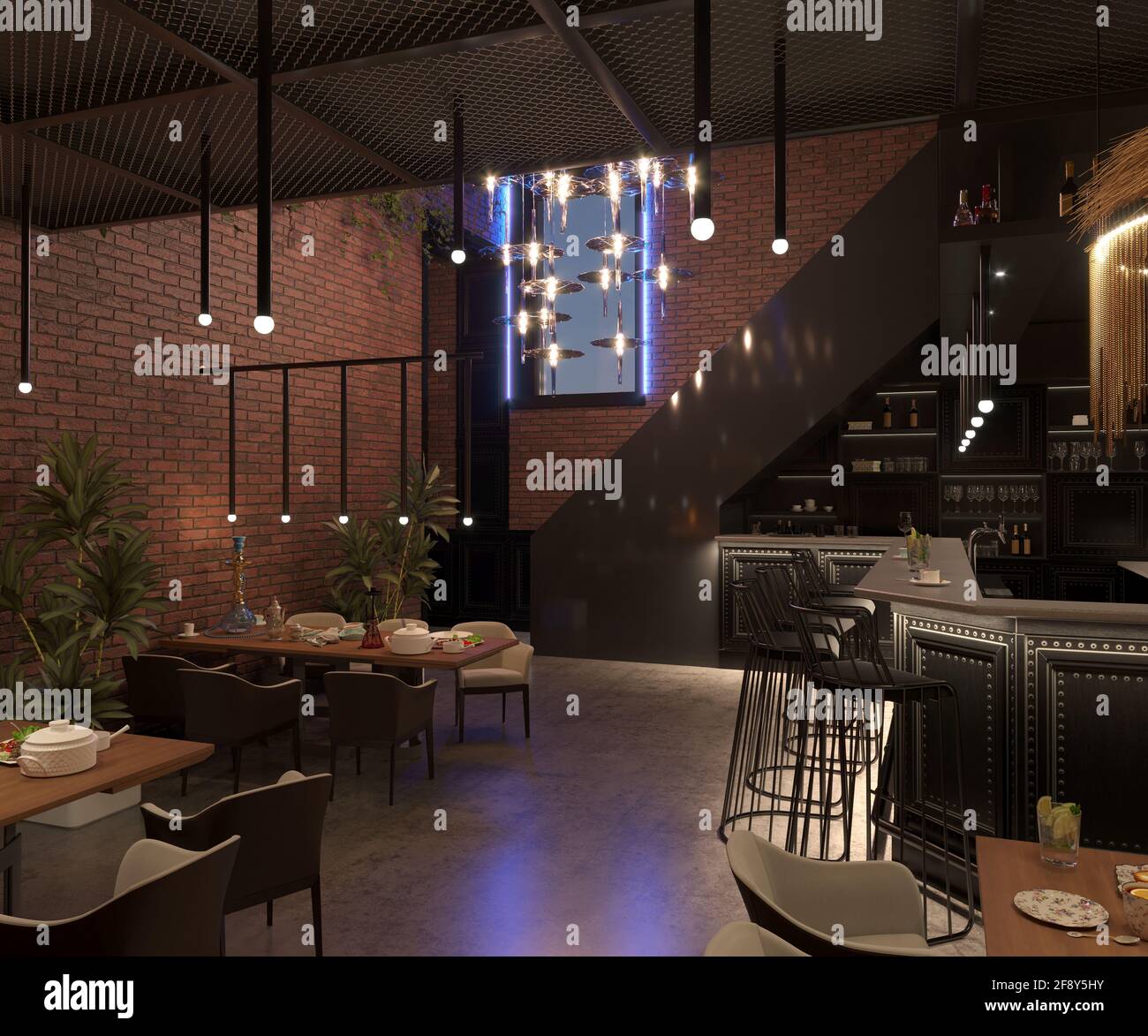 bar counter in a nightclub, interior visualization, 3D illustration ...