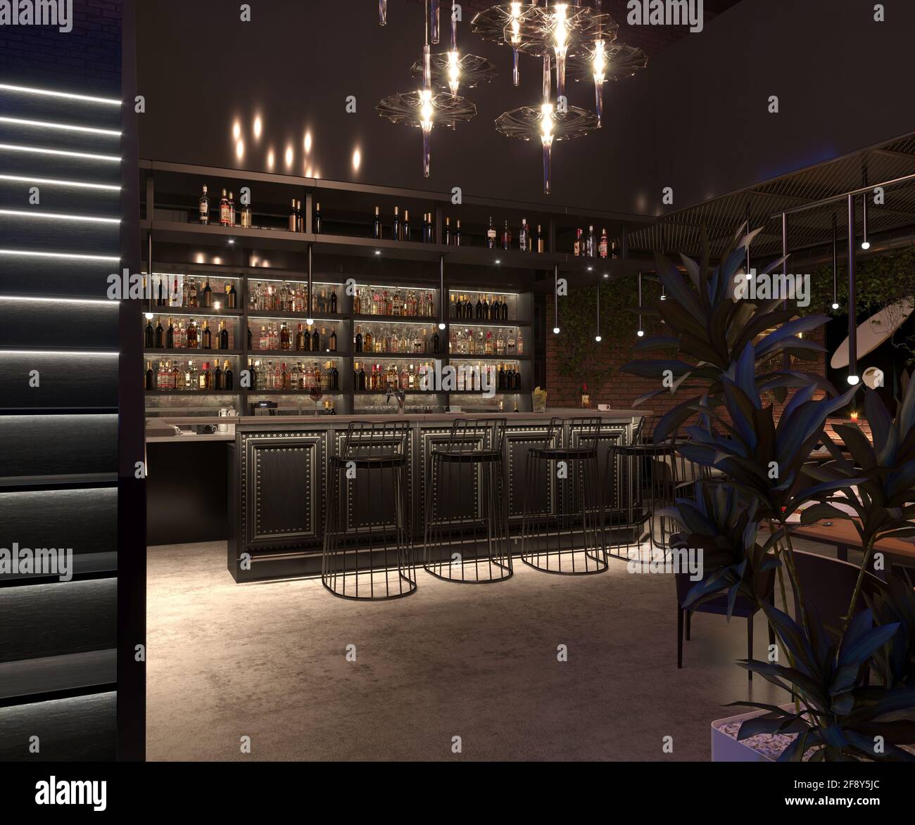 bar counter in a nightclub, interior visualization, 3D illustration ...