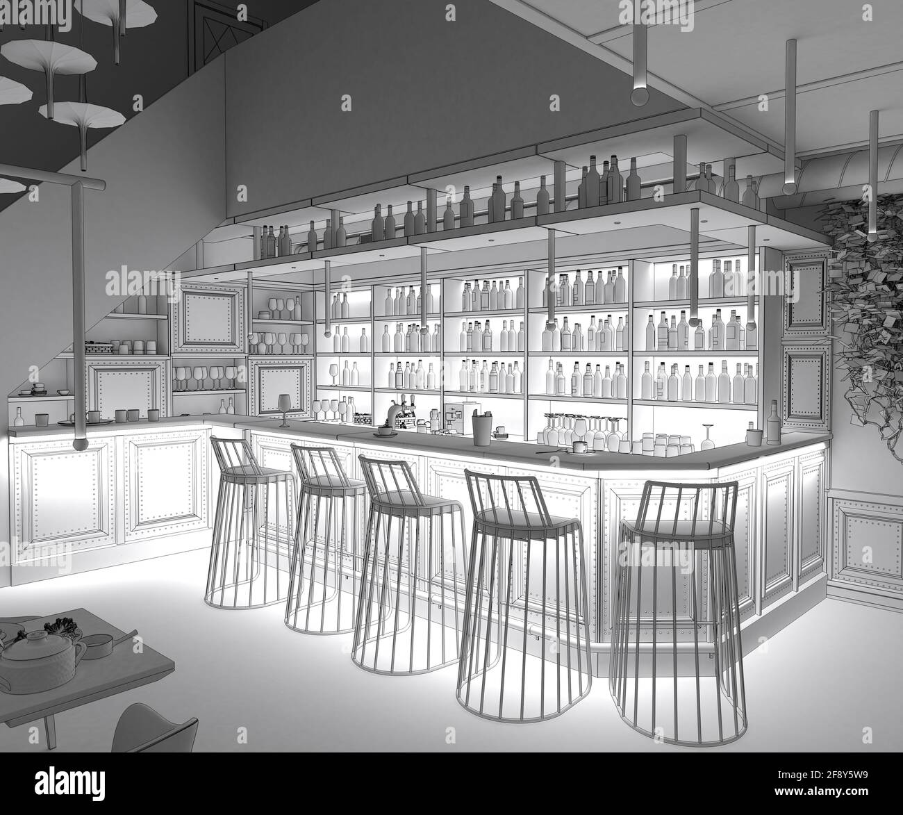 bar counter in a nightclub, interior visualization, 3D illustration ...