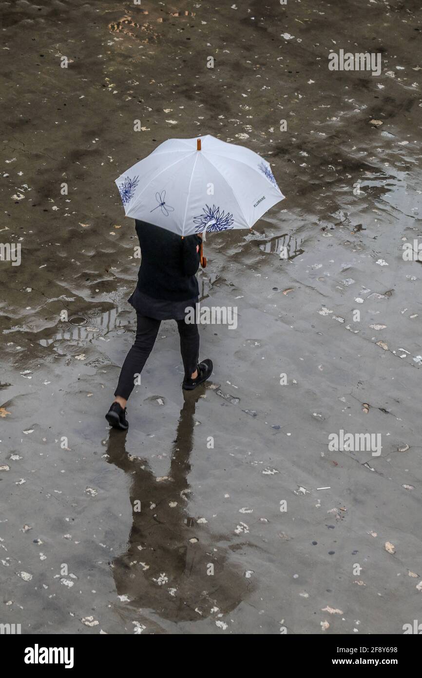 Malaga, Spain. 15th April, 2021. the storm hits the city of Malaga with ...