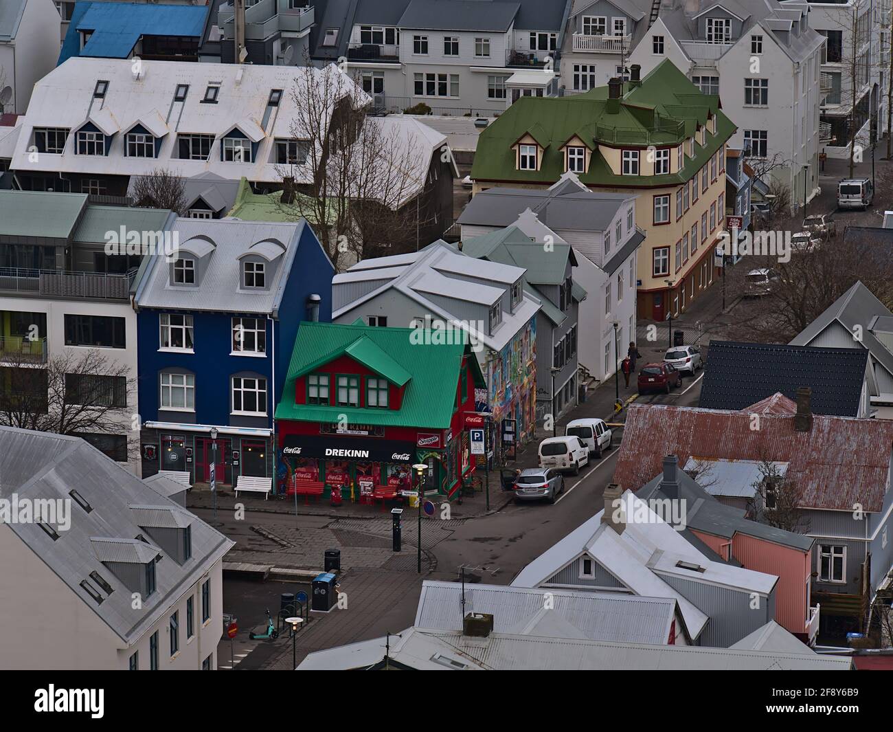 Aerial view of the downtown of Reykjavik, capital of Iceland, with ...
