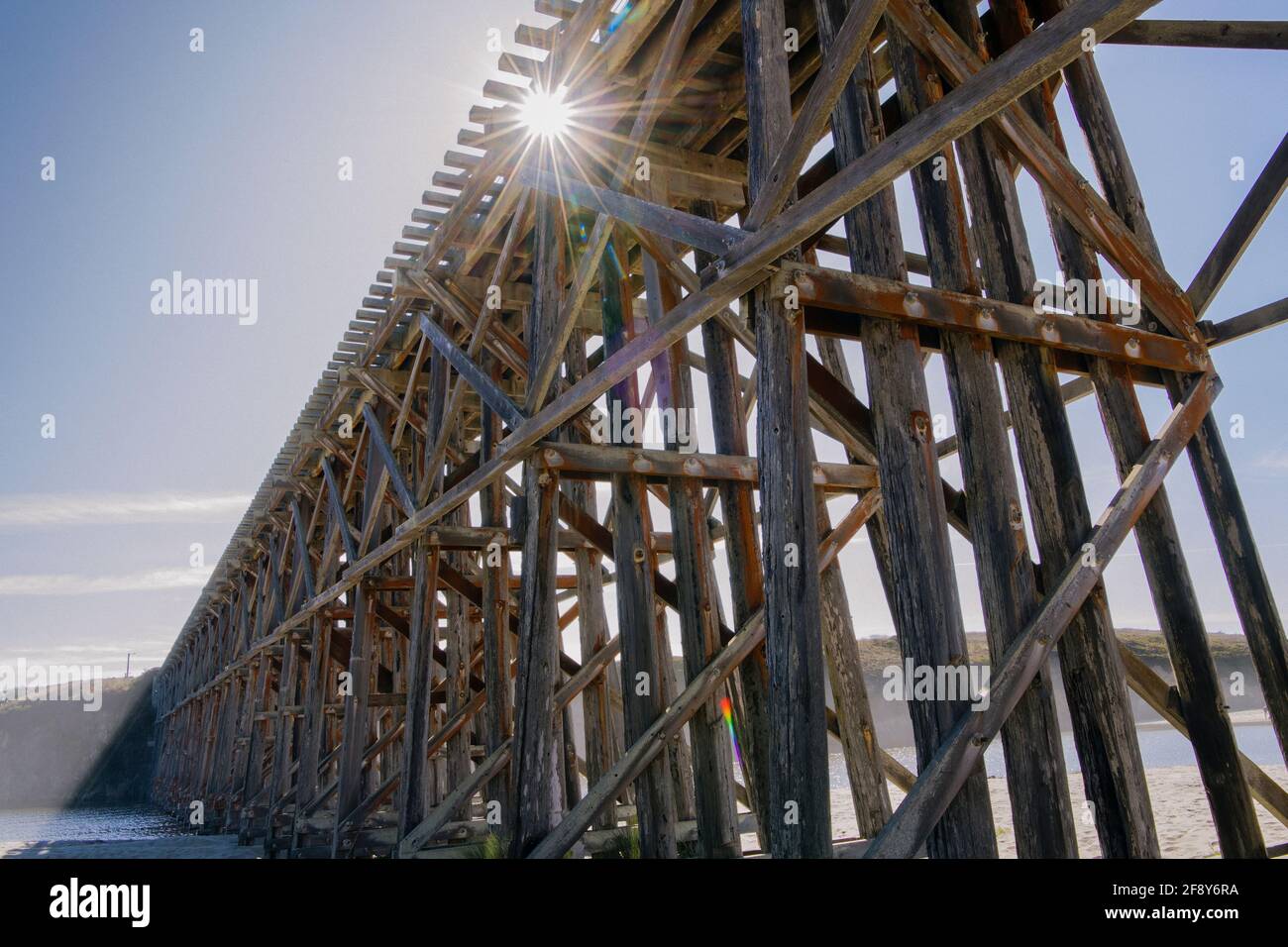 Low angle view of bridge, Pudding Creek Trestle, Fort Bragg, California ...