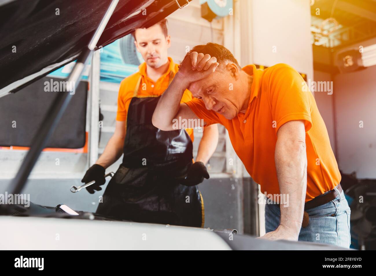 car technician engineer service team stressed sick tired man having ...