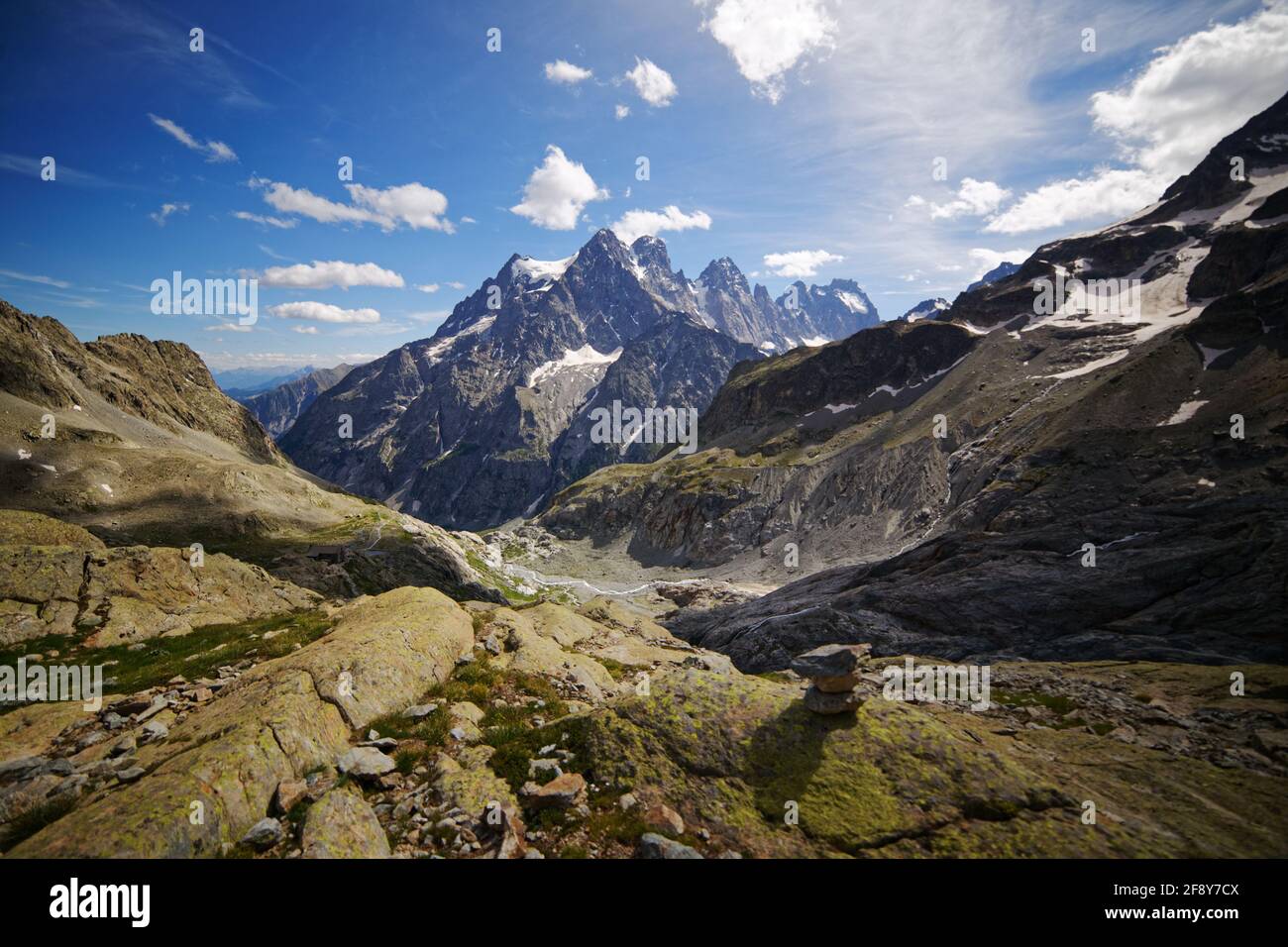 Summer mountain landscape in french Alps on a way to Glacier Blanc ...