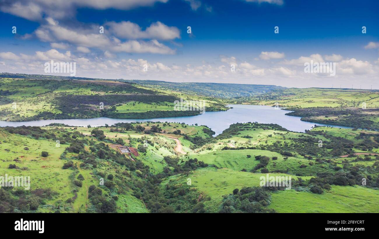 Aerial shot, lake, Satara, Maharashtra, India Stock Photo - Alamy