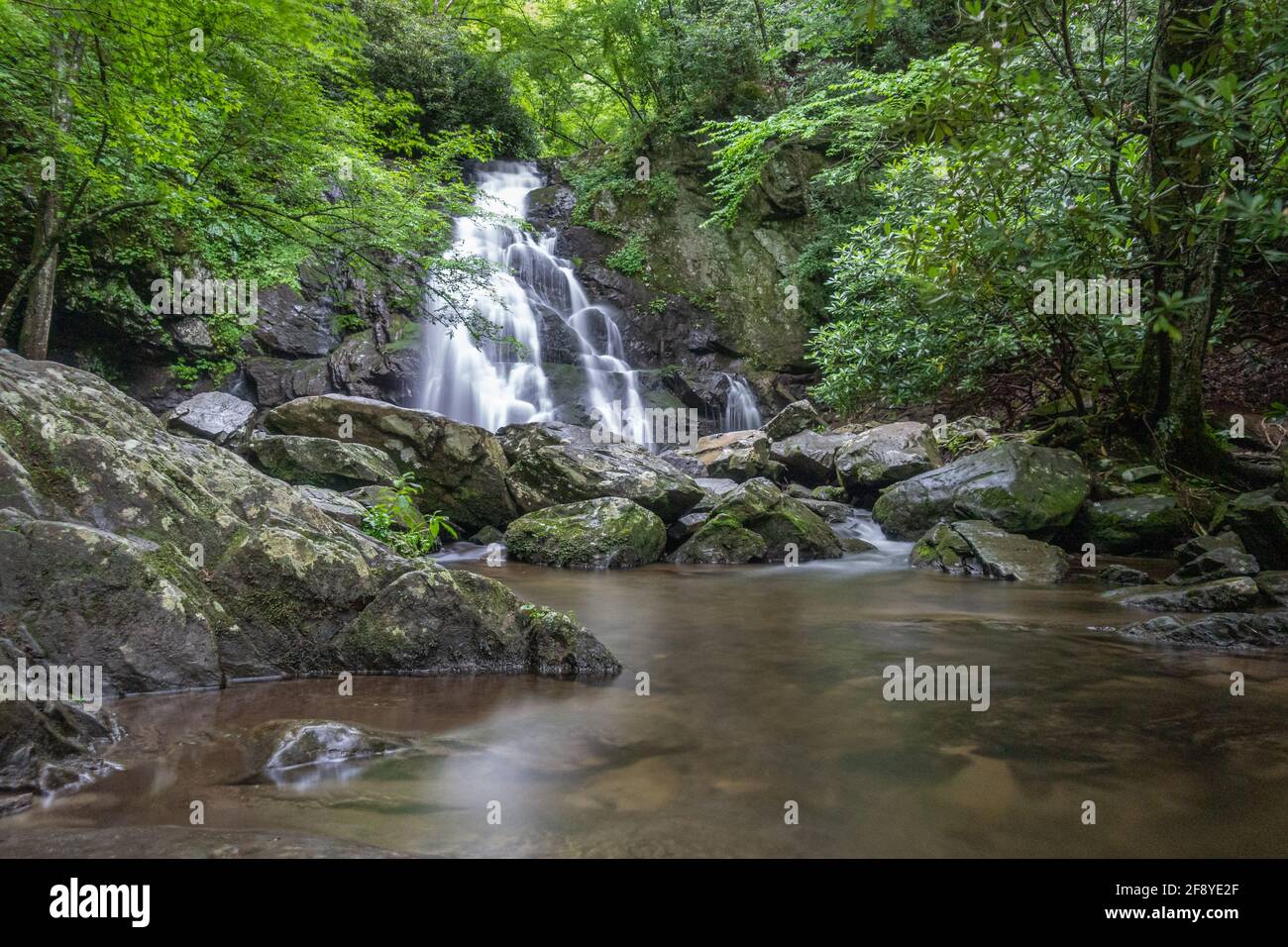 Beautiful scenery of the Spruce Flat Falls in Great Smoky Mountains ...