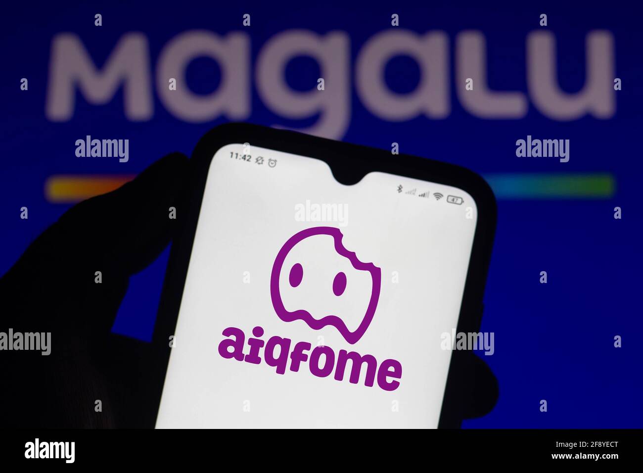 Brazil. 15th Apr, 2021. In this photo illustration, the Aiqfome logo ...