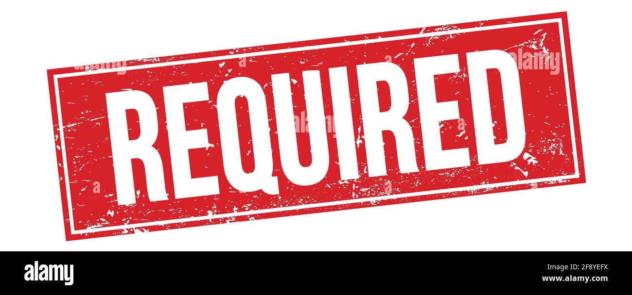 REQUIRED text on red grungy rectangle stamp sign Stock Photo - Alamy