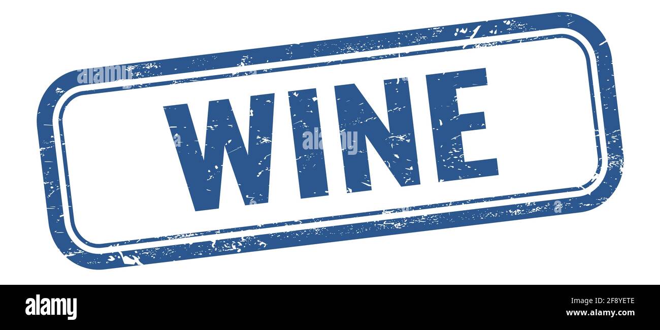 WINE text on blue grungy vintage rectangle stamp Stock Photo - Alamy