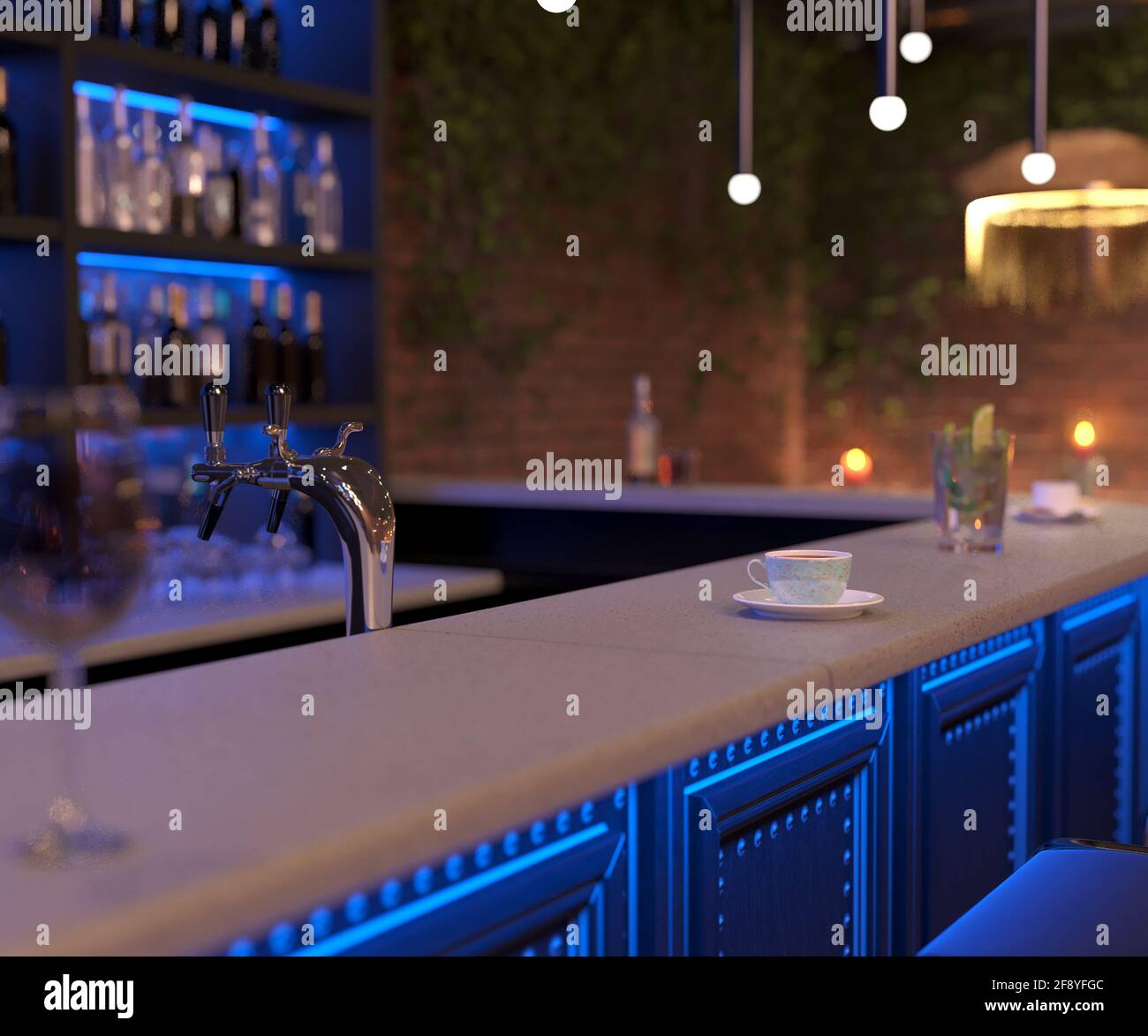 bar counter in a nightclub, interior visualization, 3D illustration ...
