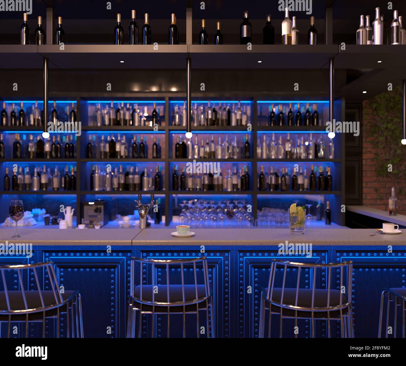 bar counter in a nightclub, interior visualization, 3D illustration ...