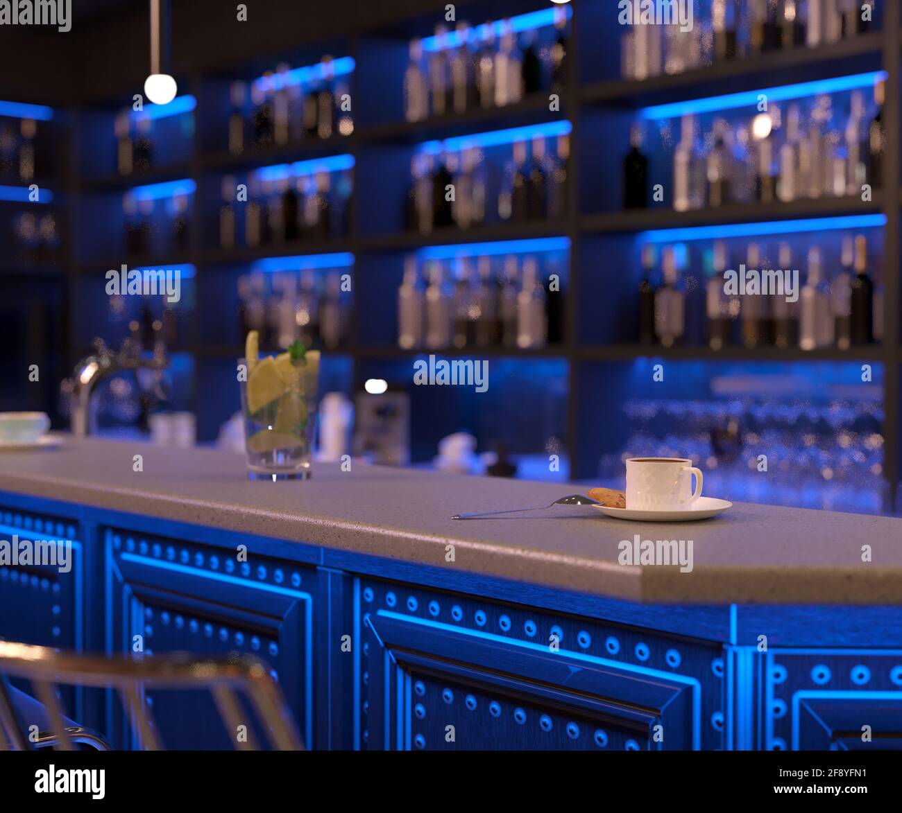bar counter in a nightclub, interior visualization, 3D illustration ...