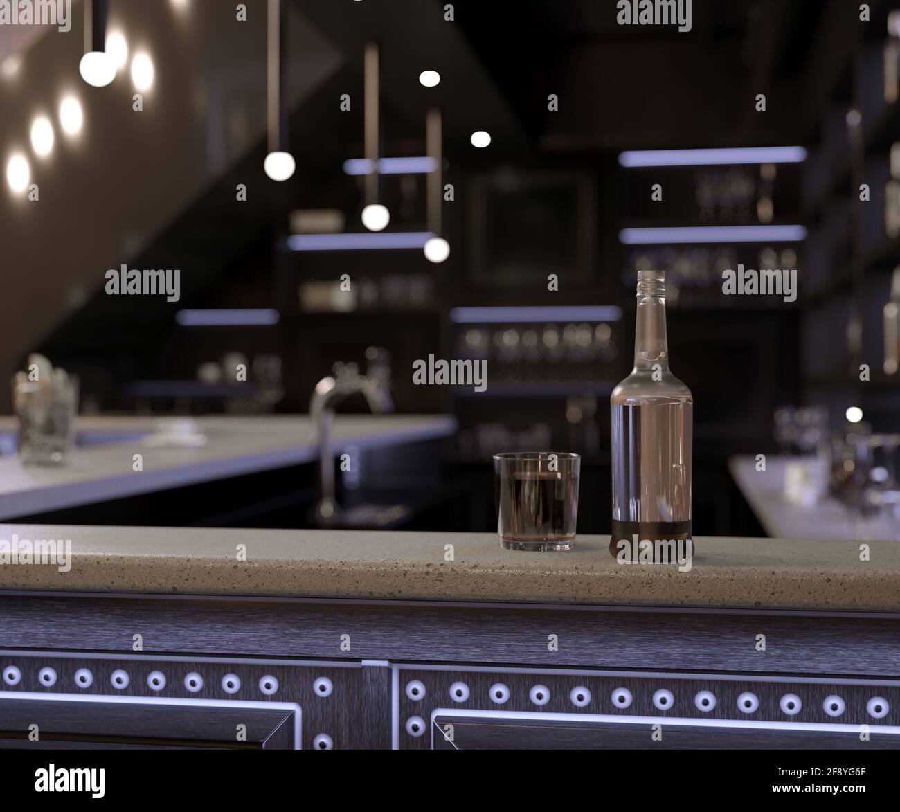 bar counter in a nightclub, interior visualization, 3D illustration ...