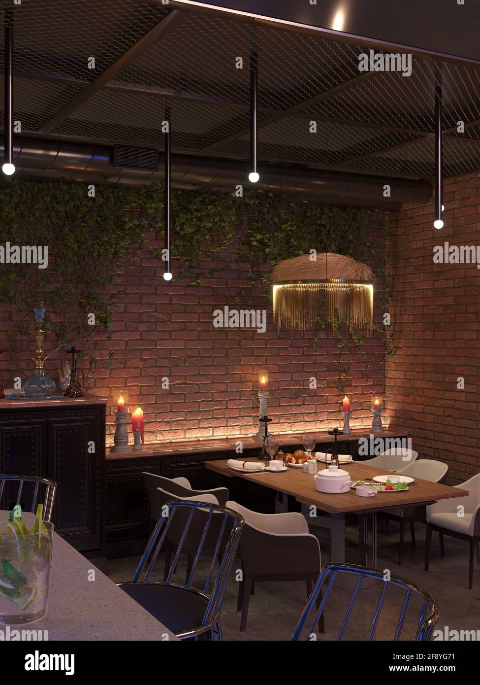 bar counter in a nightclub, interior visualization, 3D illustration ...