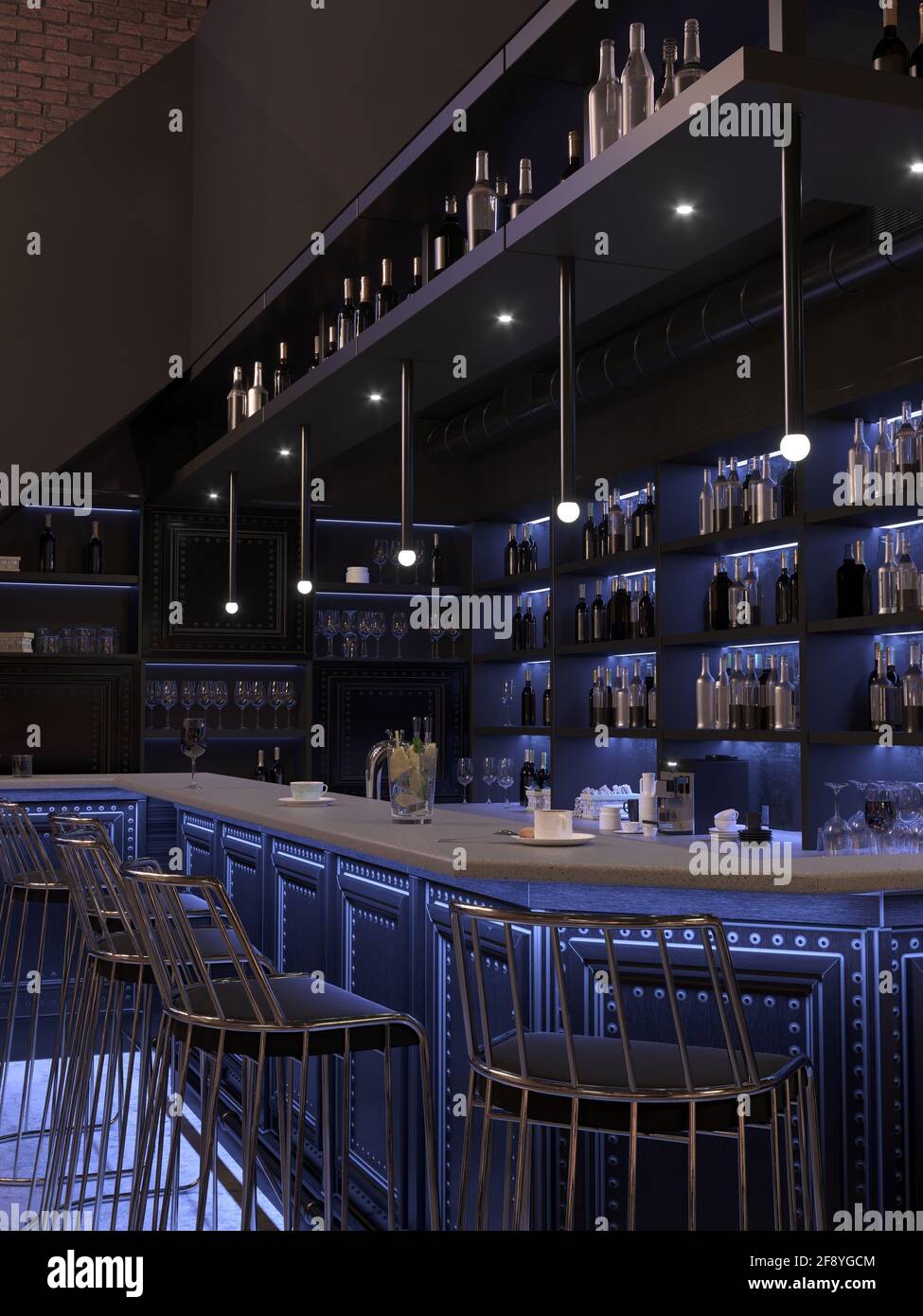 bar counter in a nightclub, interior visualization, 3D illustration ...
