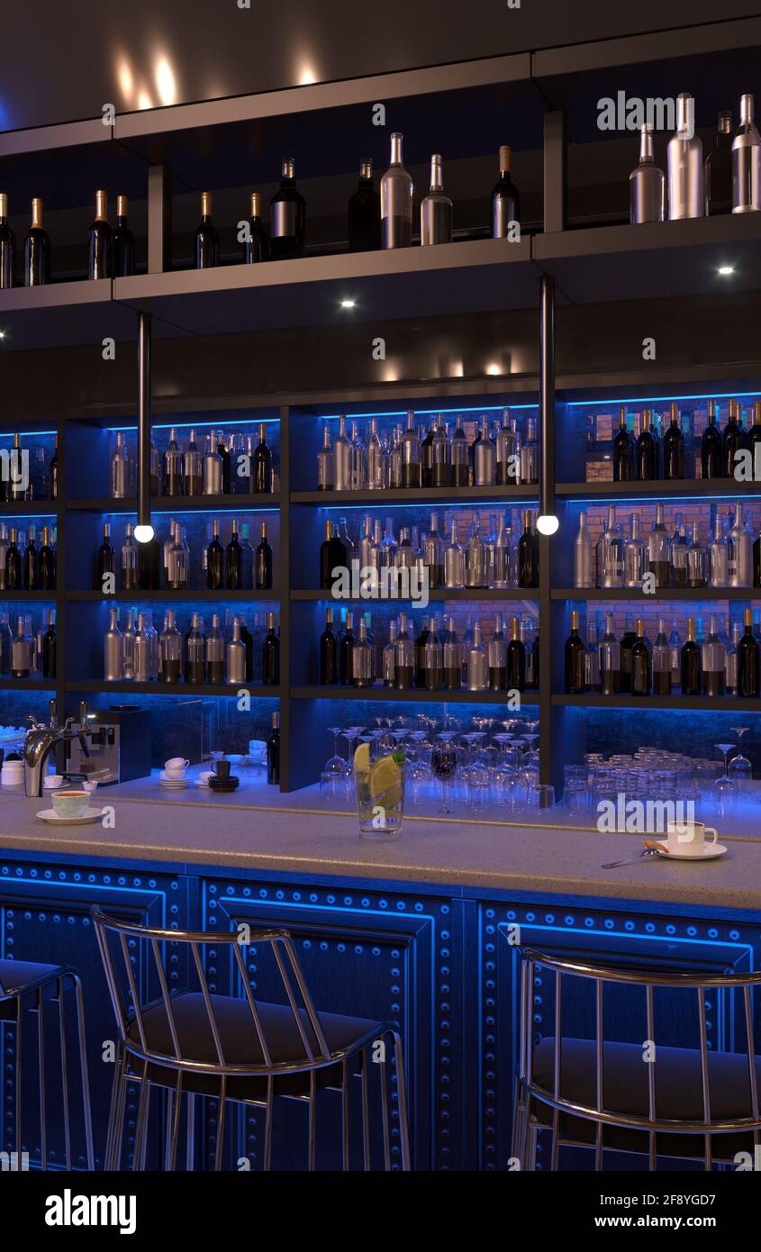 bar counter in a nightclub, interior visualization, 3D illustration ...