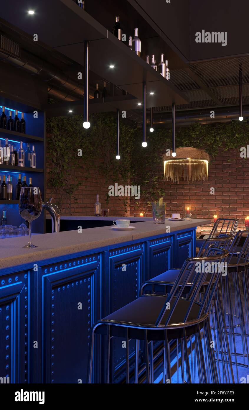 bar counter in a nightclub, interior visualization, 3D illustration ...