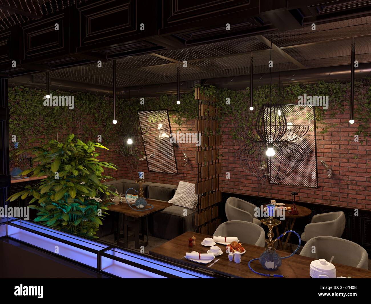 bar counter in a nightclub, interior visualization, 3D illustration ...