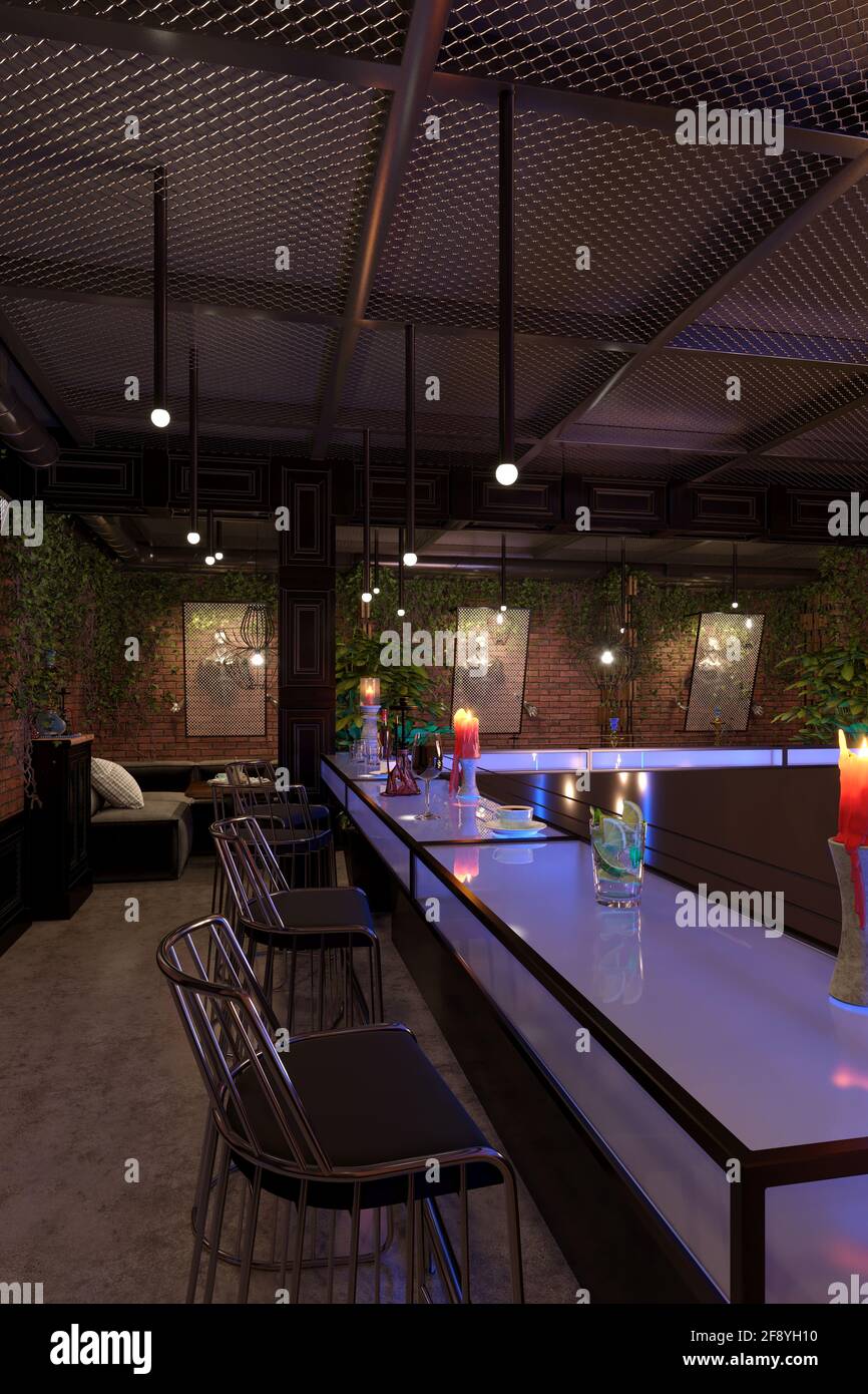 bar counter in a nightclub, interior visualization, 3D illustration ...