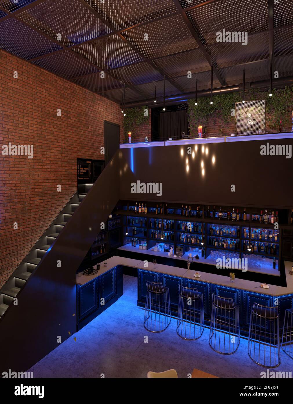 bar counter in a nightclub, interior visualization, 3D illustration ...