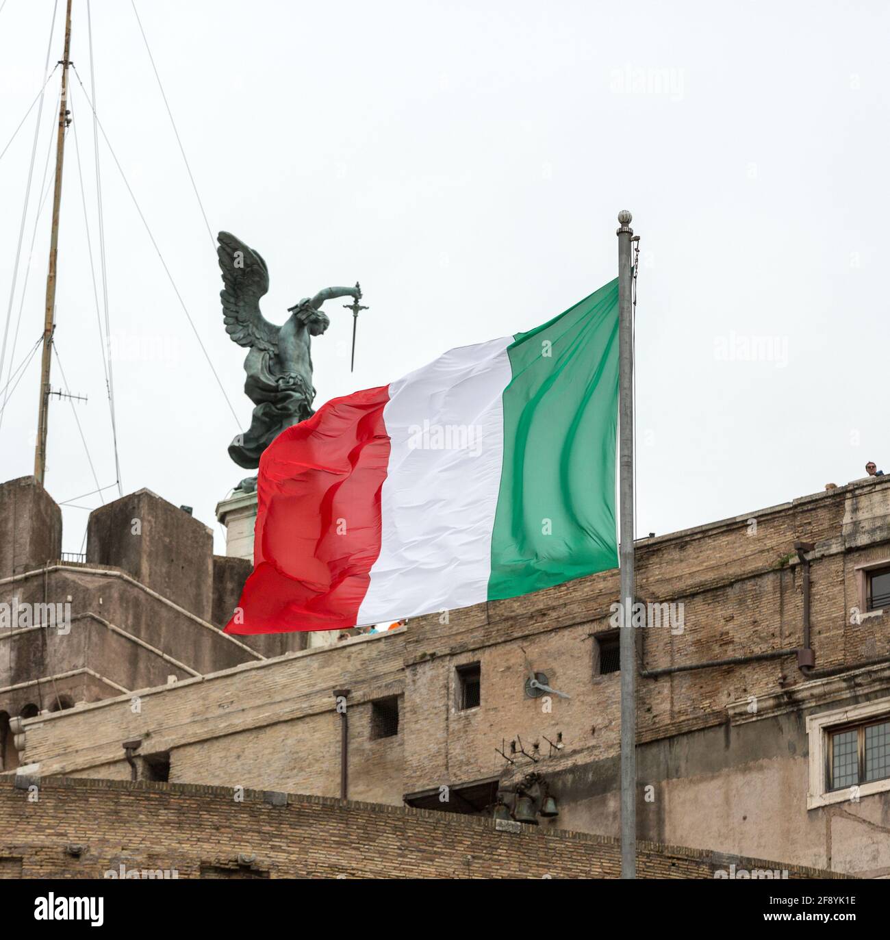 Angelo Castle in Rome with Italian flag Stock Photo - Alamy