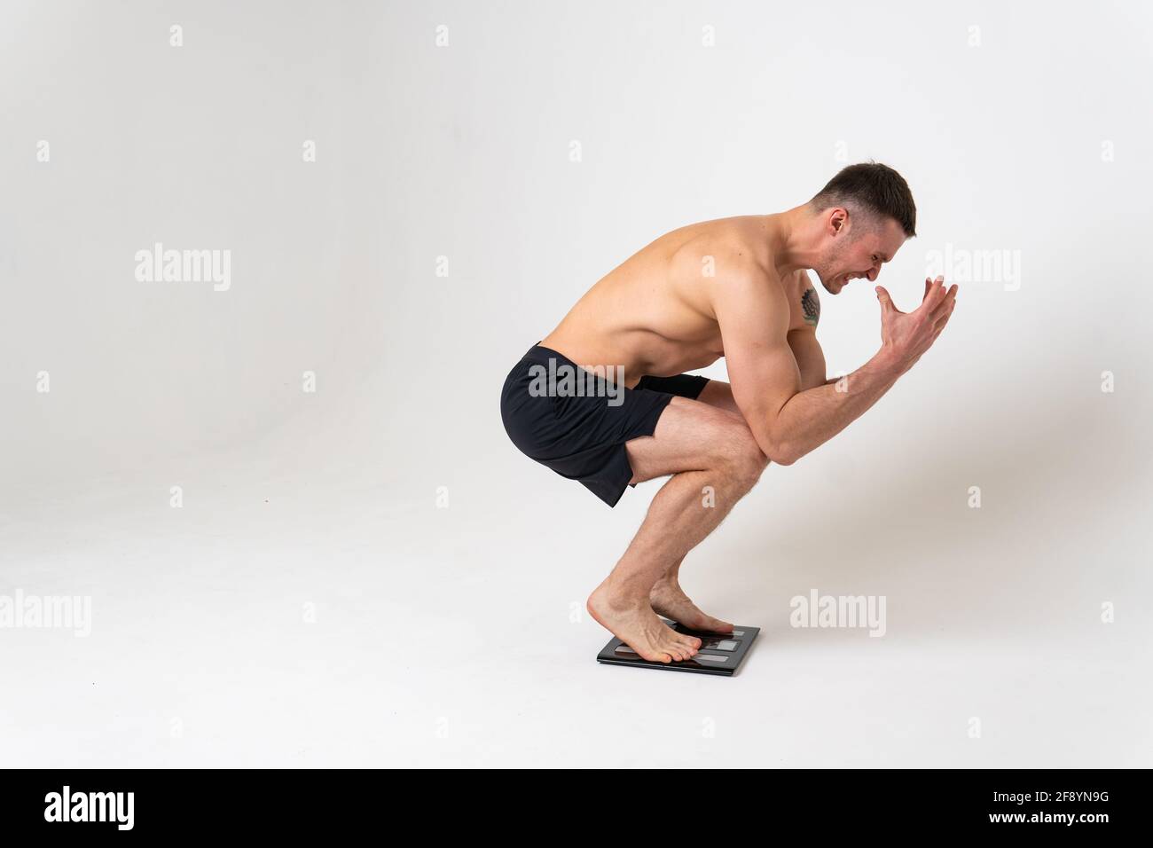 Man with weights health pondered, health and sports on a white ...