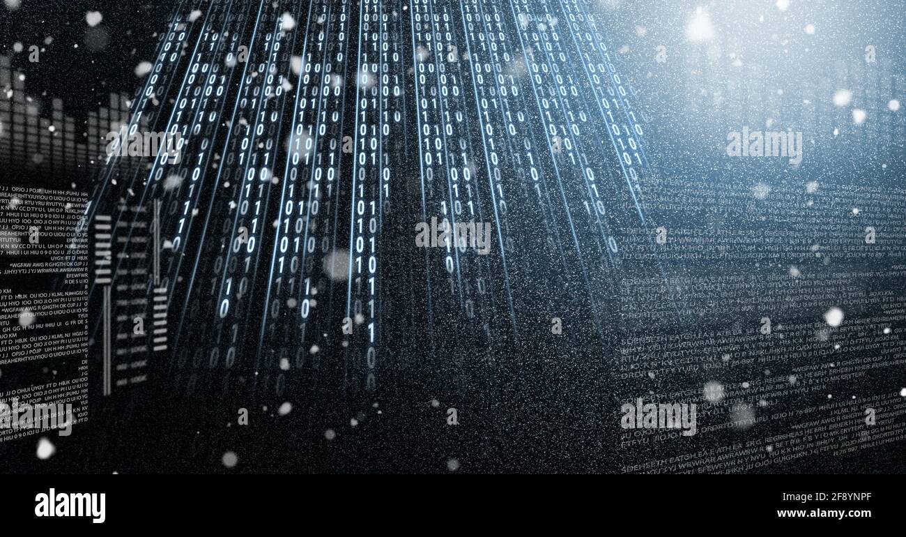 Falling White Light Trails Over Computer Code Program Coding And