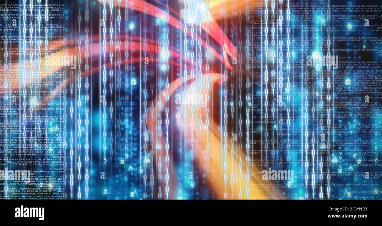 Neon Colourful Light Trails Over Computer Code Program Coding And