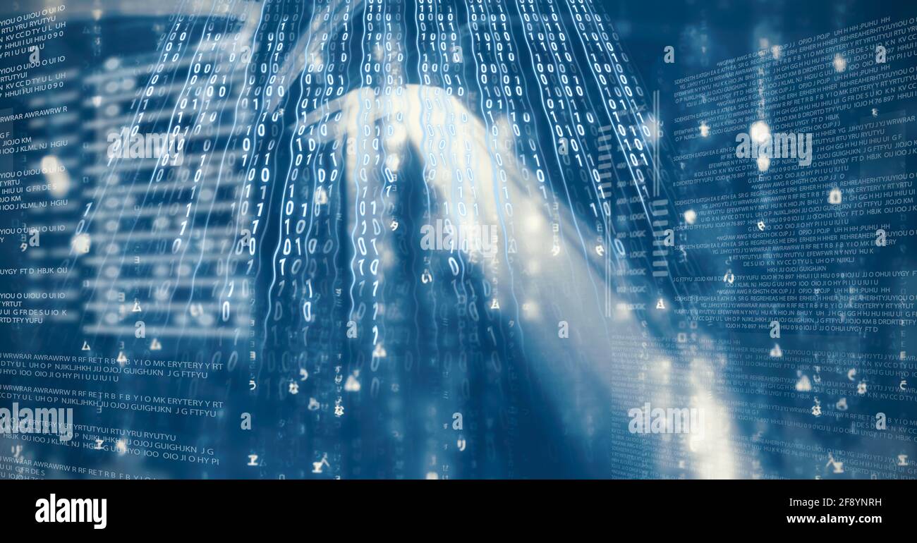 Neon grey light trails over computer code, program coding and technology concept Stock Photo - Alamy