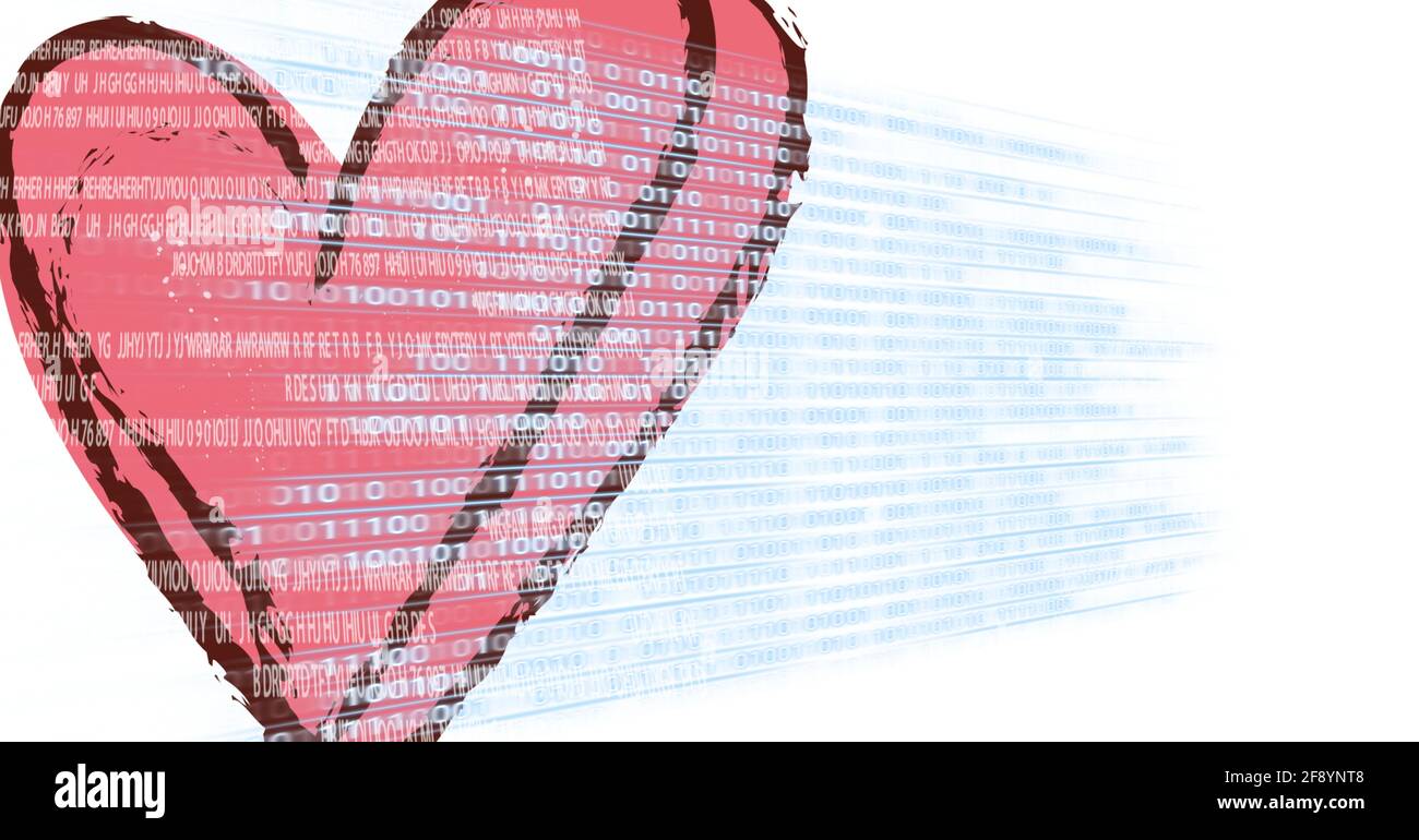 Red heart drawing over computer writing code, program coding and ...