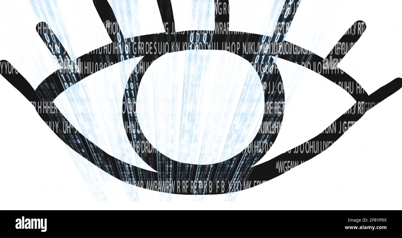 Opening Eye And Rain Falling Over Computer Code Program Coding And