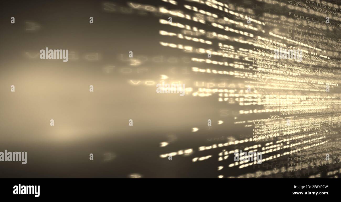 Computer code processing against a black background, program coding and technology concept ...