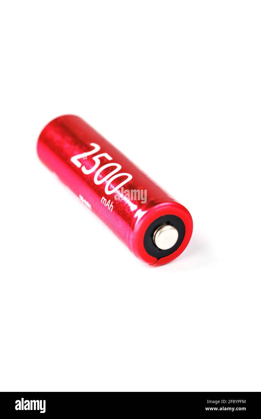 Red AA battery inscription 2500 on a white background. Isolate, free ...