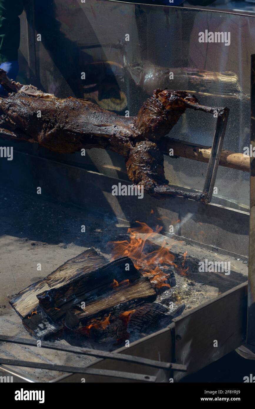 Dog meat, one kind of Asian food. meat is cooked on the grill Stock ...
