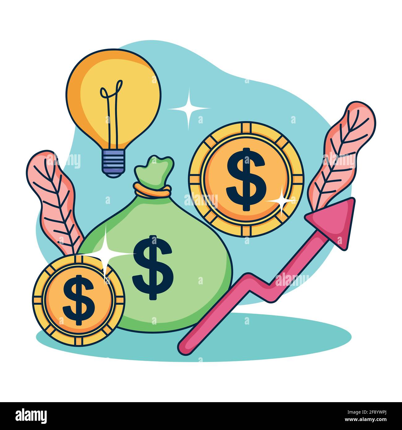 money illustration with decorative leaves Stock Vector Image & Art - Alamy