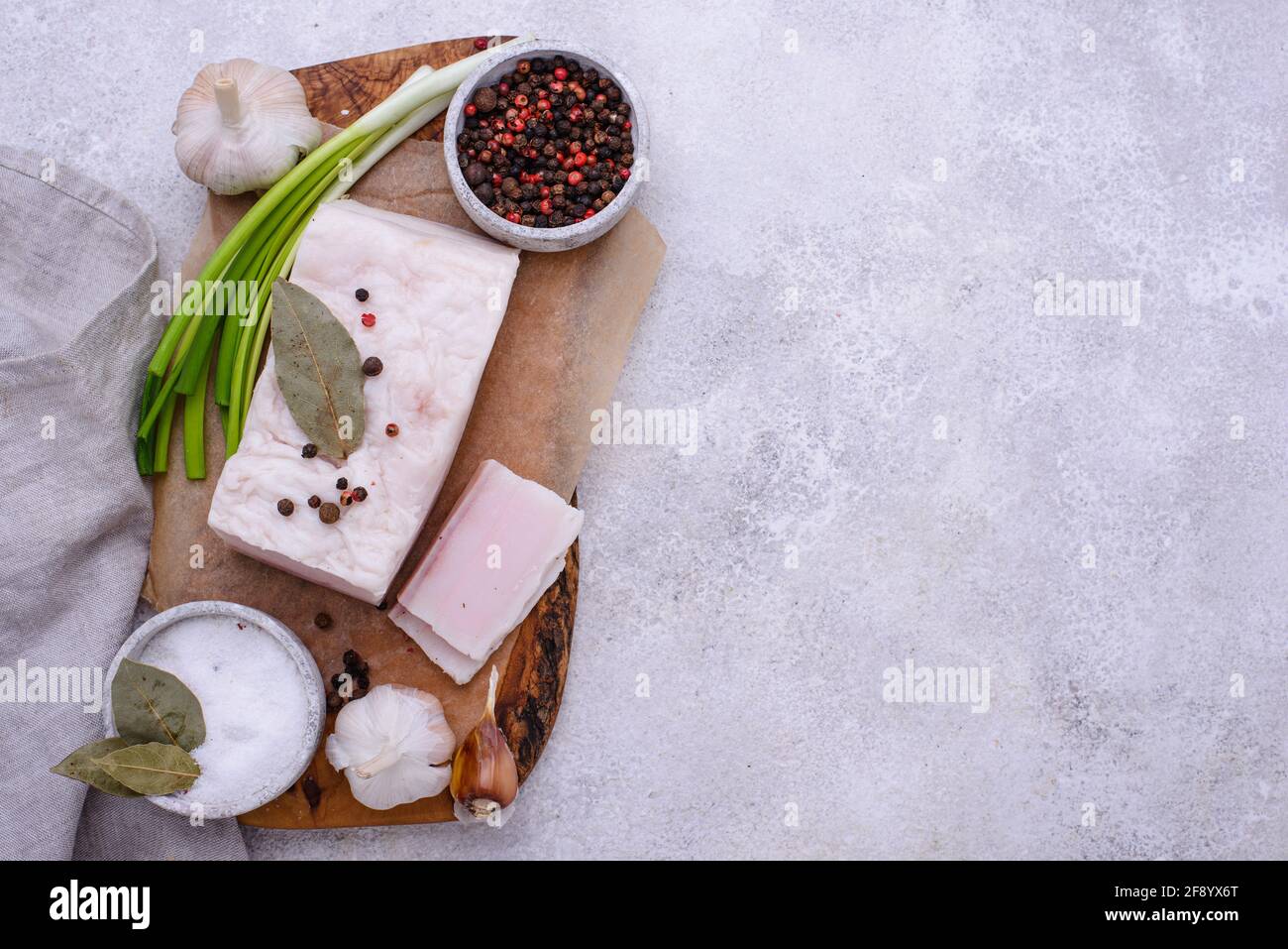Salty pork lard with garlic Stock Photo - Alamy